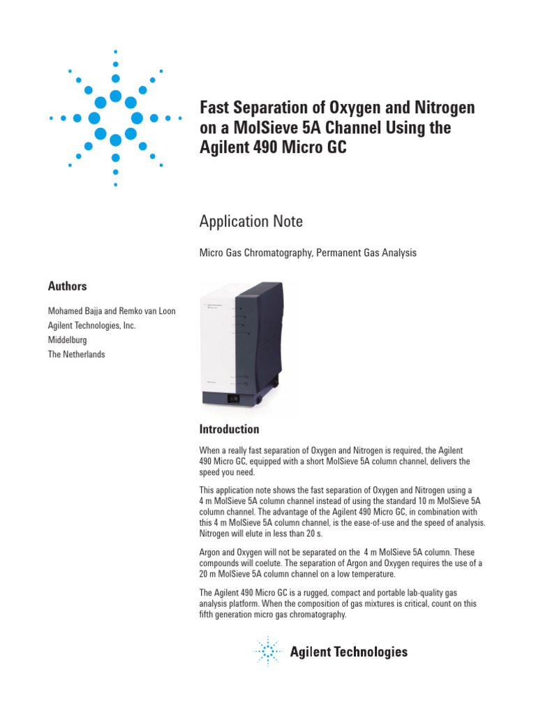 Fast Separation of Oxygen and Nitrogen on a MolSieve 5A Channel Using ...