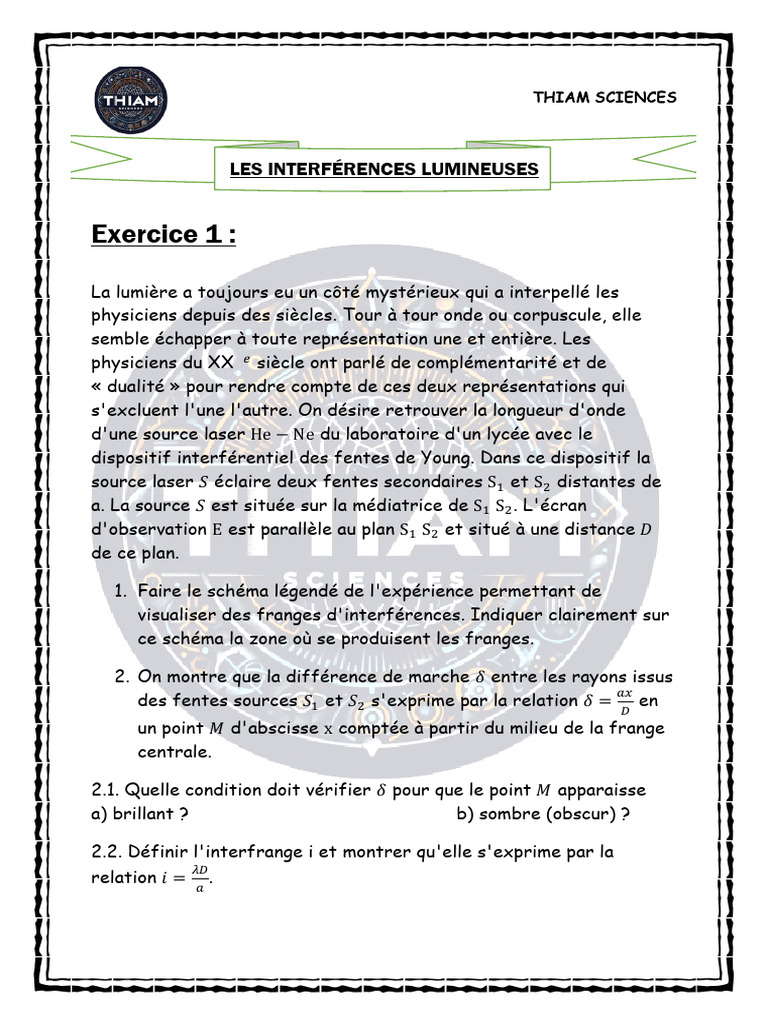 Interférences lumineuses et longueur d'onde | PDF | Lumière | Longueur ...