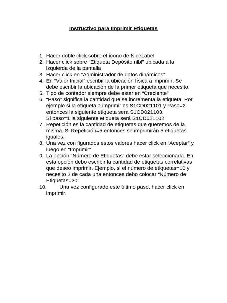 Instructivo para Imprimir Etiquetas | PDF