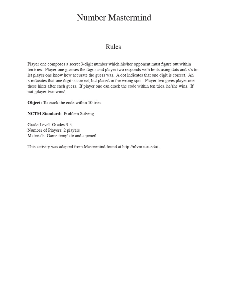 Number Mastermind | PDF