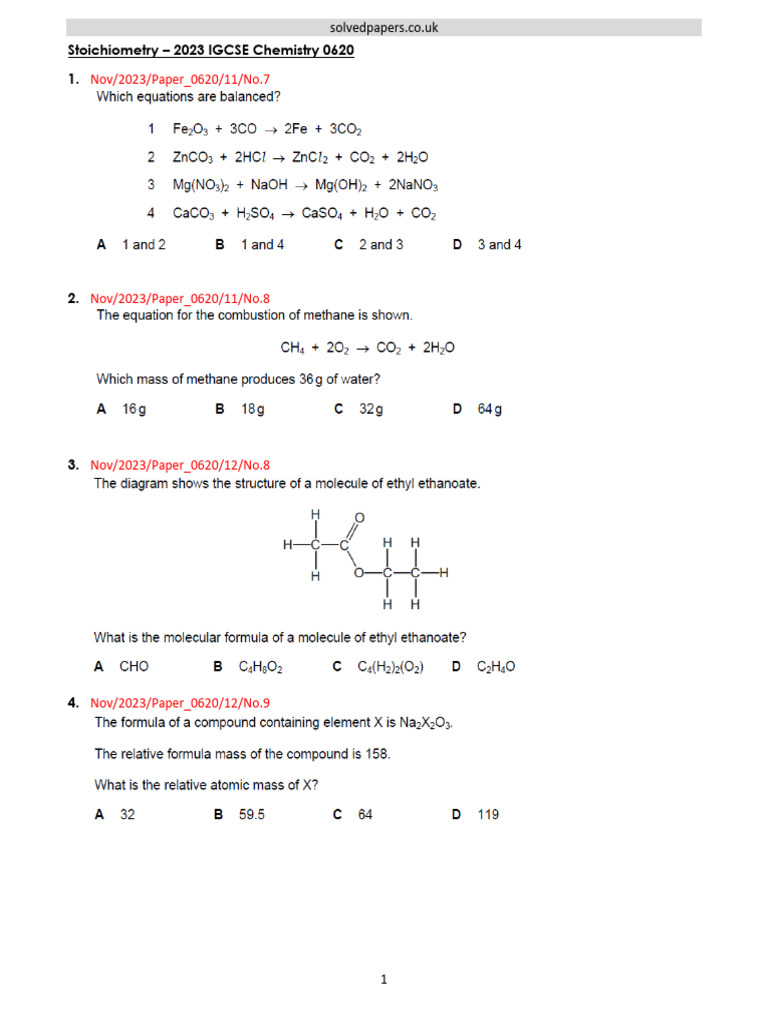 2023N Stoichiometry IGCSE Chem 0620 | PDF