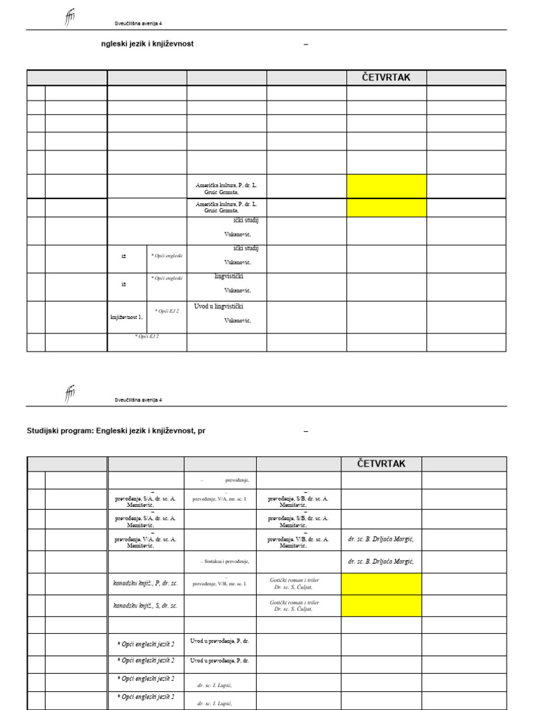 2024-2025 Raspored Prijediplomski ZS | PDF