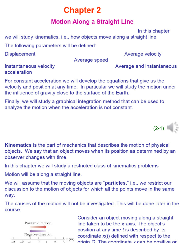 PHY 101 - Motion Along A Straight Line | PDF | Velocity | Acceleration