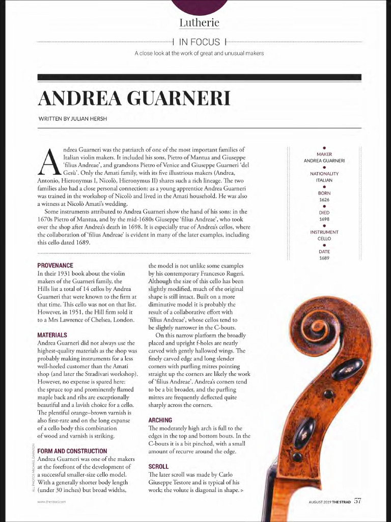 The Strad Andrea Guarneri Cello Article Julian Hersh | PDF