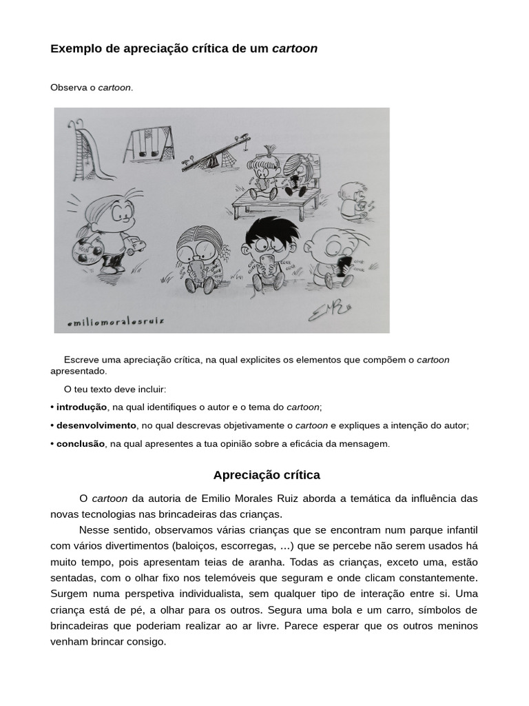 Exemplo de Elaboração de Uma Apreciação Crítica de Cartoon | PDF