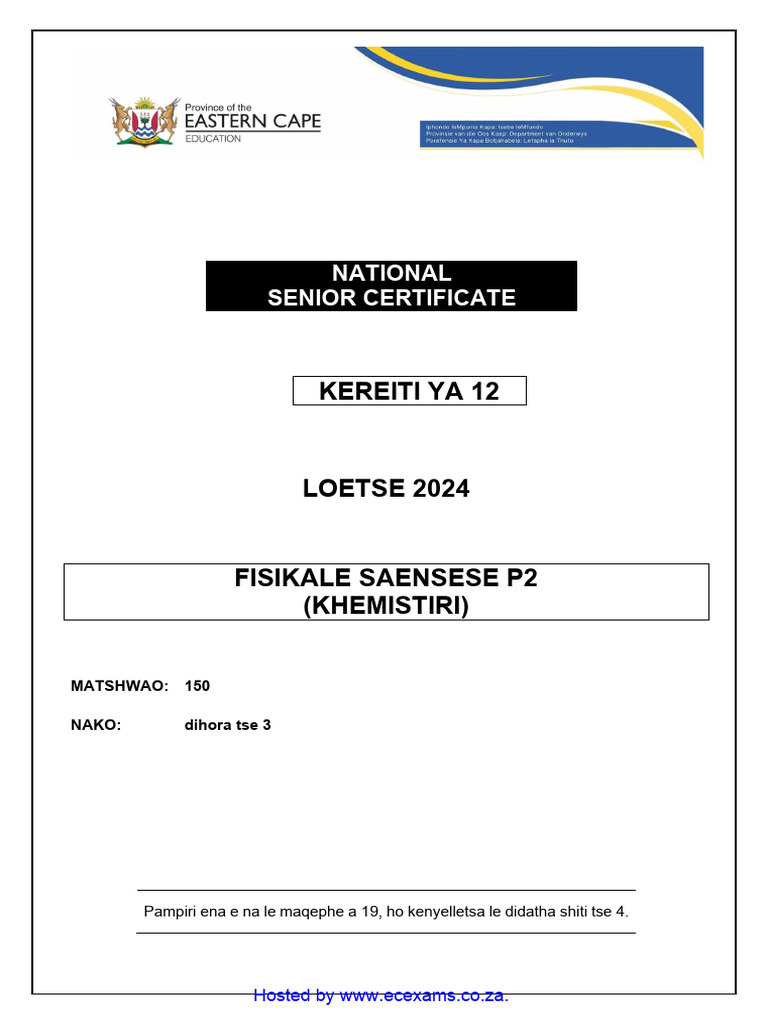 PHYSICAL SCIENCES P2 QP SEPT 2024 - Sesotho - Watermark | PDF | Ammonia | Chemistry