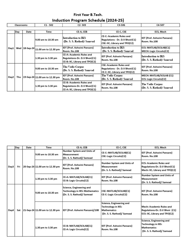 Induction Schedule-2024-25 - Rev1 | PDF