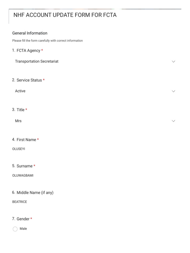 NHF Account Update Form For Fcta | PDF