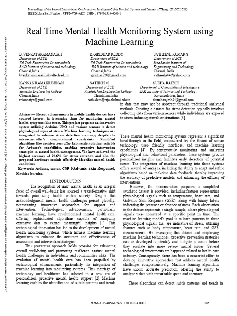Real Time Mental Health Monitoring System Using Machine Learning | PDF ...