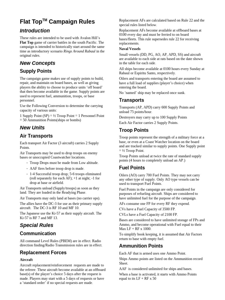 Flat TopTM Campaign Rules | PDF | Ammunition | Ships