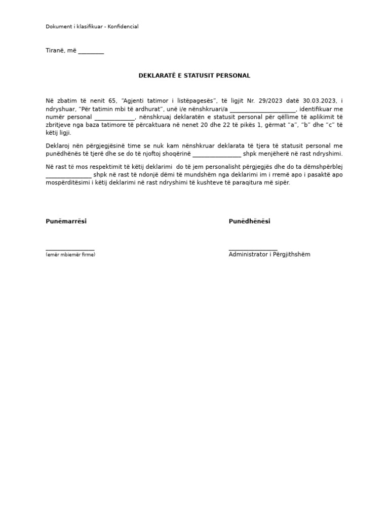 Deklarate e Statusit Personal | PDF