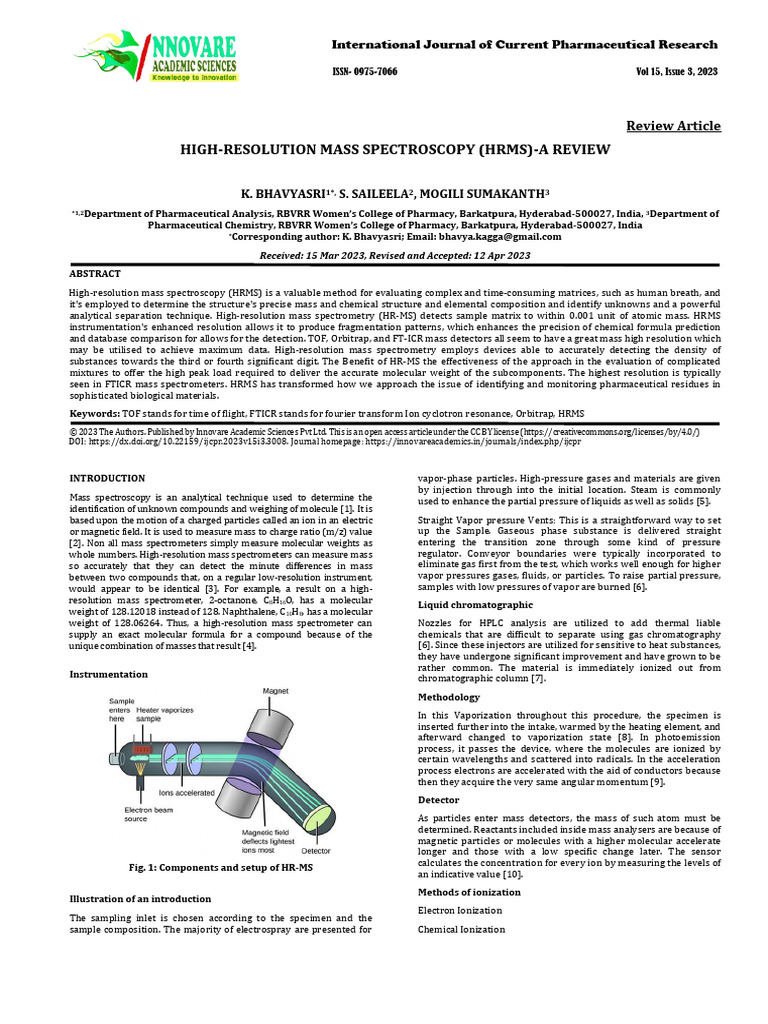 High-Resolution Mass Spectroscopy Hrms-A Review | PDF | Mass ...