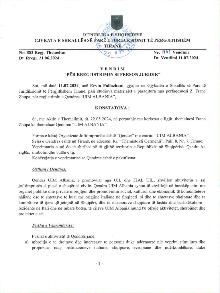 Vendimi Gjykates, Decisione Del Giudice | PDF