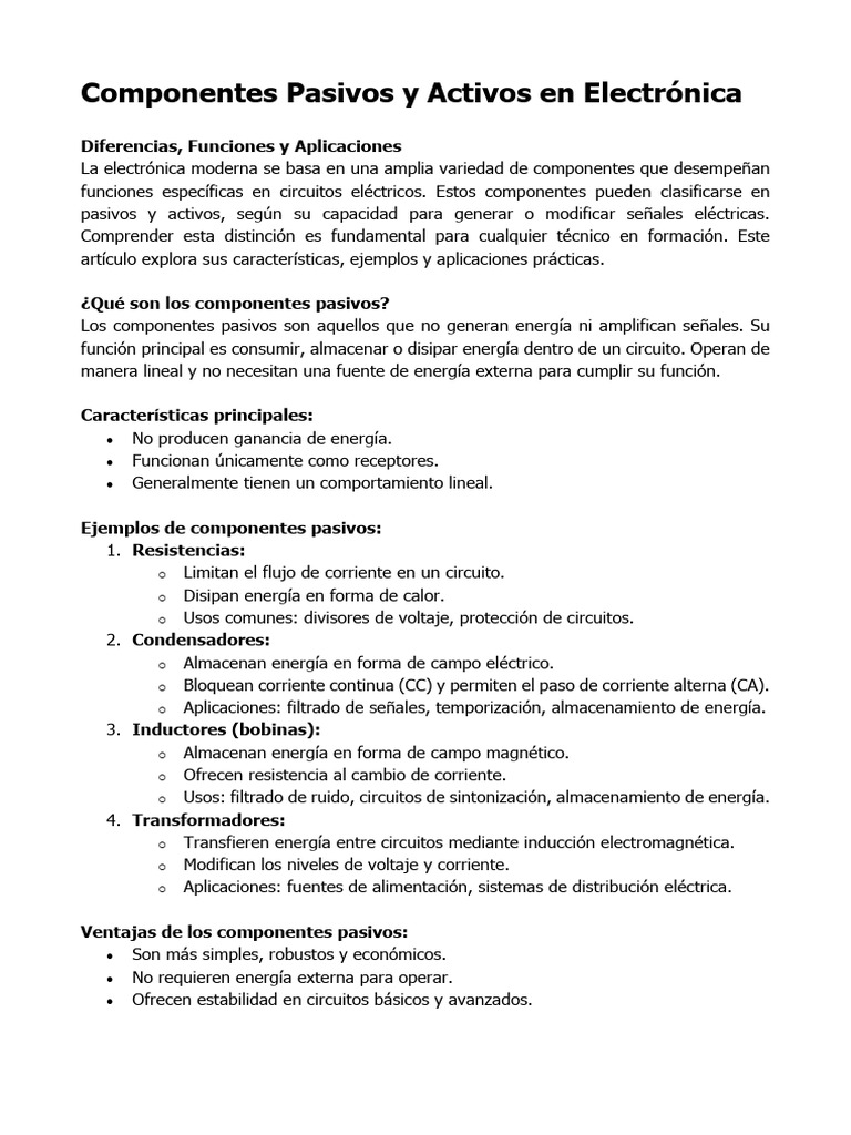 Componentes Pasivos y Activos | PDF | Inductor | Transformador