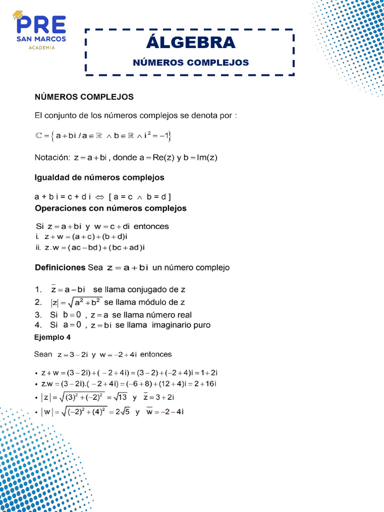 Álgebra - Números Complejos | PDF