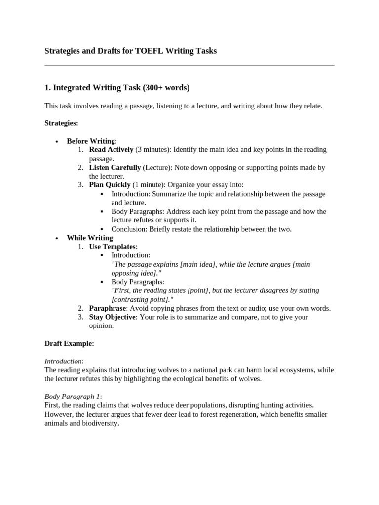 Strategies and Drafts for TOEFL Writing Tasks | PDF | Reason | Argument