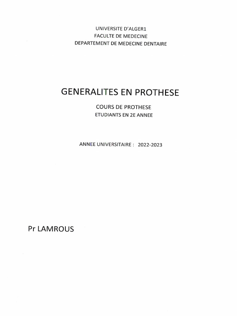 Generalite Prothese | PDF