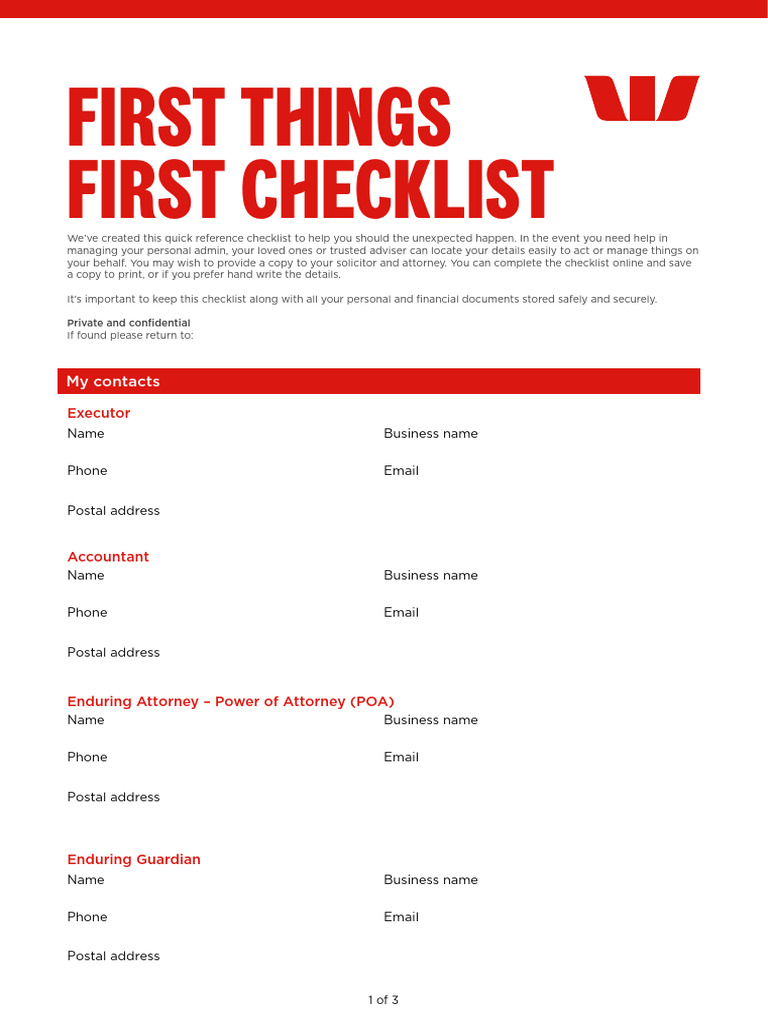 First Things Frist Checklist | PDF | Power Of Attorney | Lawyer