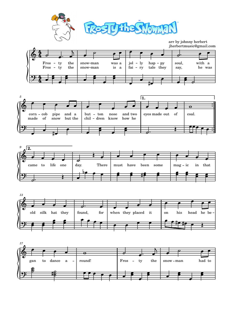 Frosty The Snowman Easy Piano | PDF | Snow | Christmas Characters