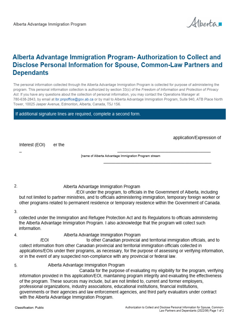 authorization-spouse-dependantation-form | PDF | Alberta | Immigration