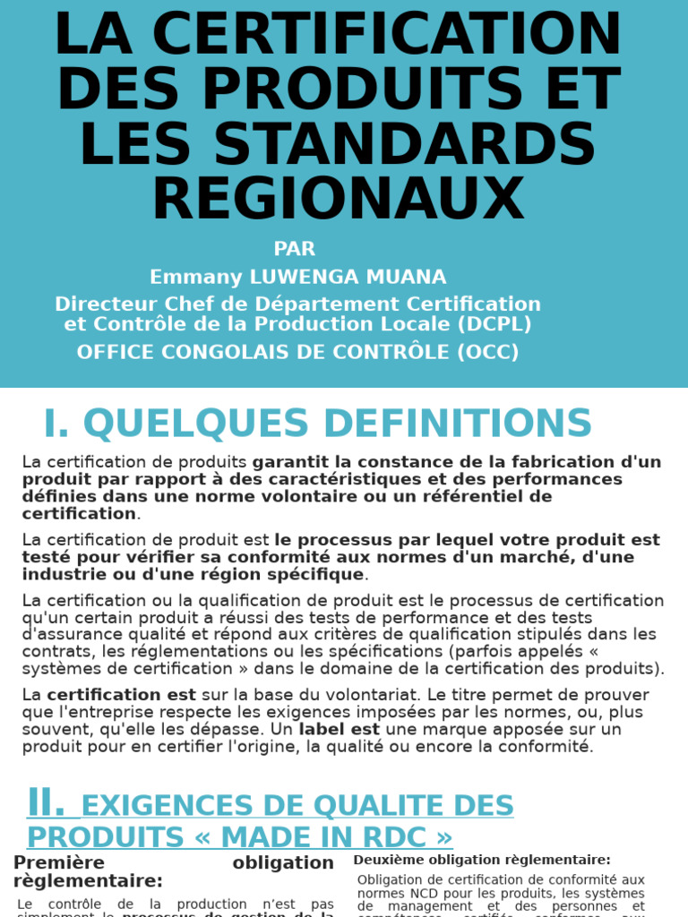 Certification et Normes en RDC | PDF