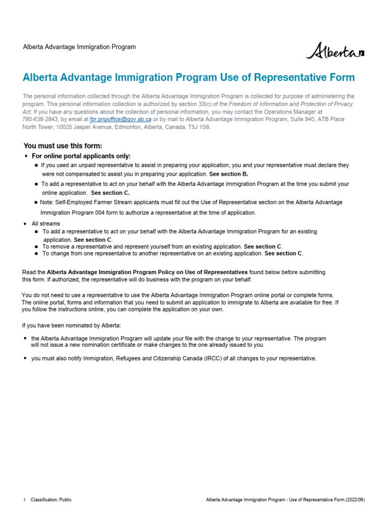 Alberta Immigration Representative Form Guide | PDF | Justice | Crime ...