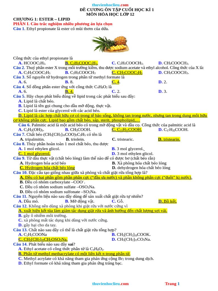 De Cuong On Tap Cuoi HK1 Hoa 12 KNTT 24 25 | PDF