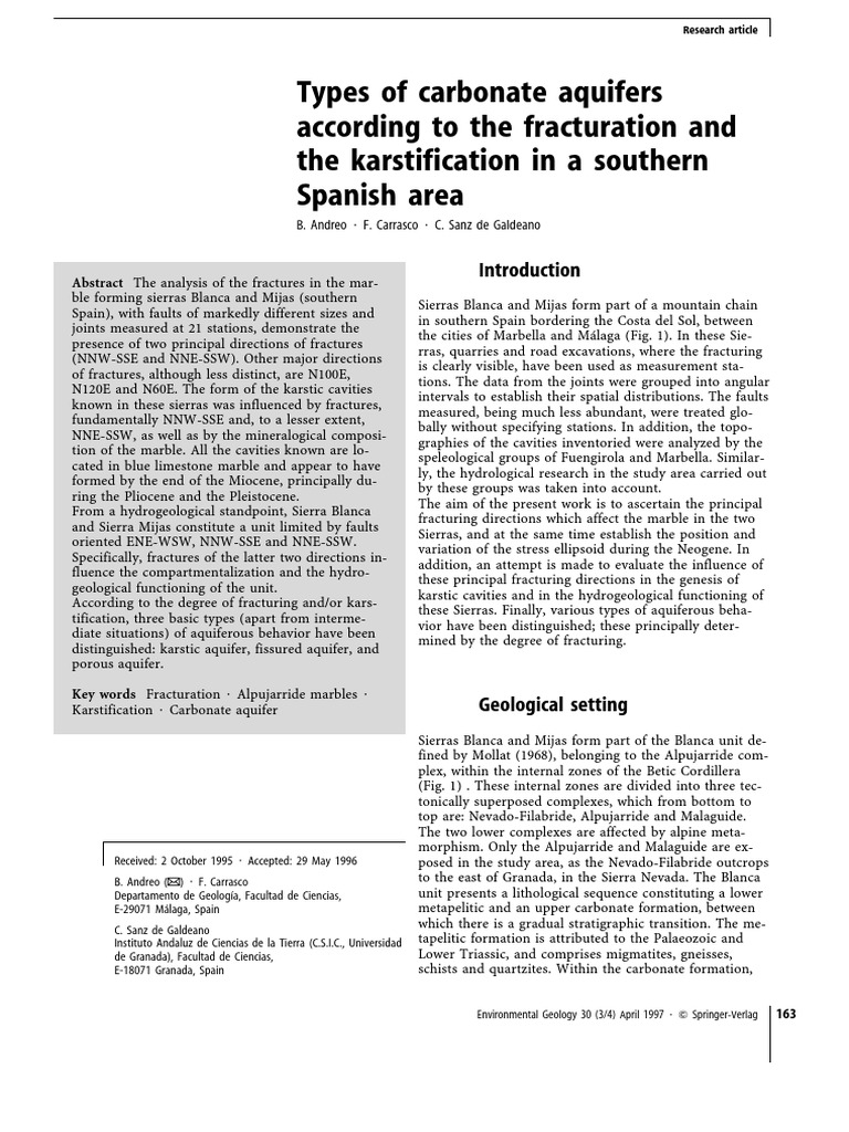ANDREO Et Al 1997 - Types of Carbonate Aquifers According To The ...