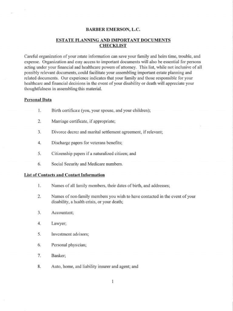 Estate Planning and Important Documents Checklist | PDF