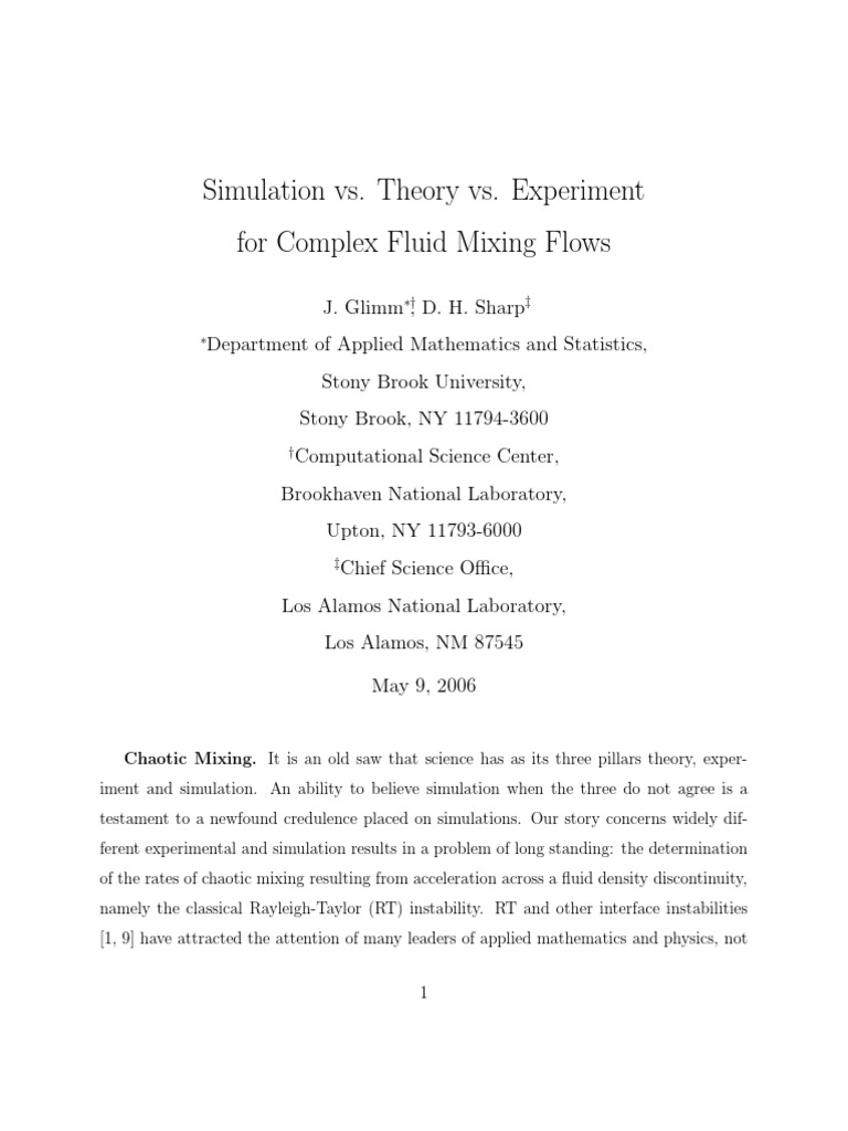 J. Glimm and D. H. Sharp - Simulation vs. Theory vs. Experiment For ...