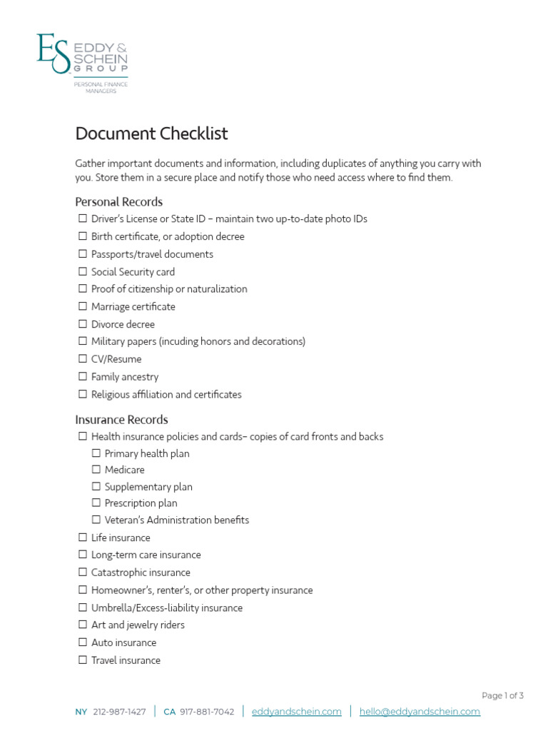 Eddy-and-Schein_WORKSHEET_Important-Documents-Checklist | PDF ...