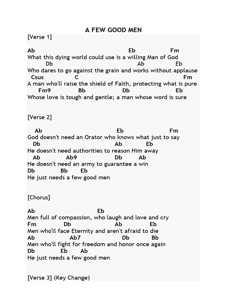 A Few Good Men: Lyrics and Chords | PDF