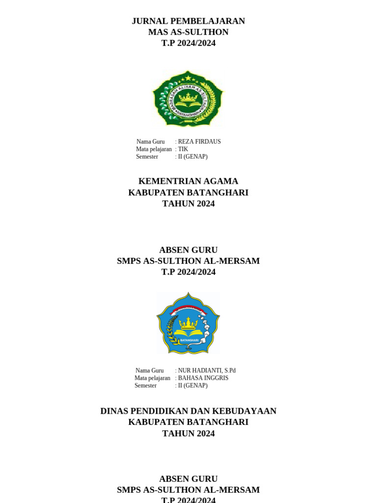 Absen Guru SMPS As-Sulthon 2024 | PDF