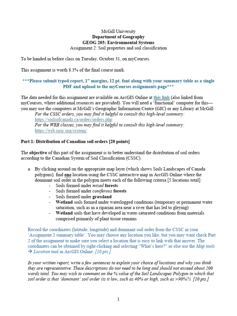 GEOG 203 Soil Properties Assignment | PDF | Soil | Sedimentology
