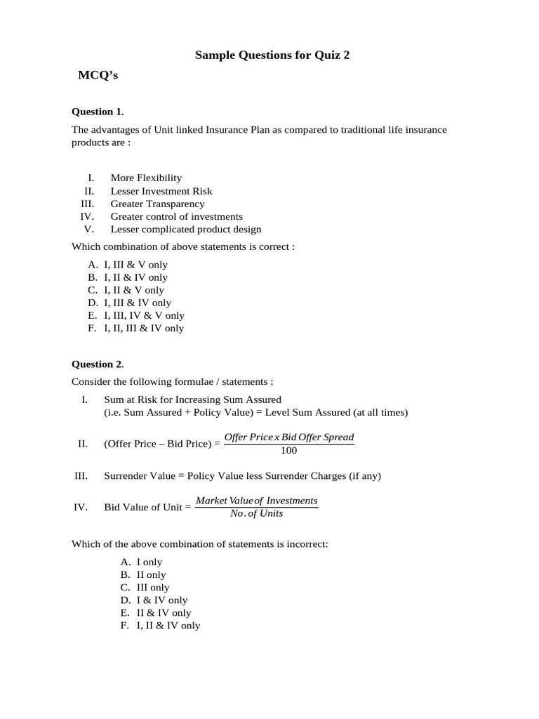 Quiz 2, Fall 2021 | PDF | Insurance | Investing