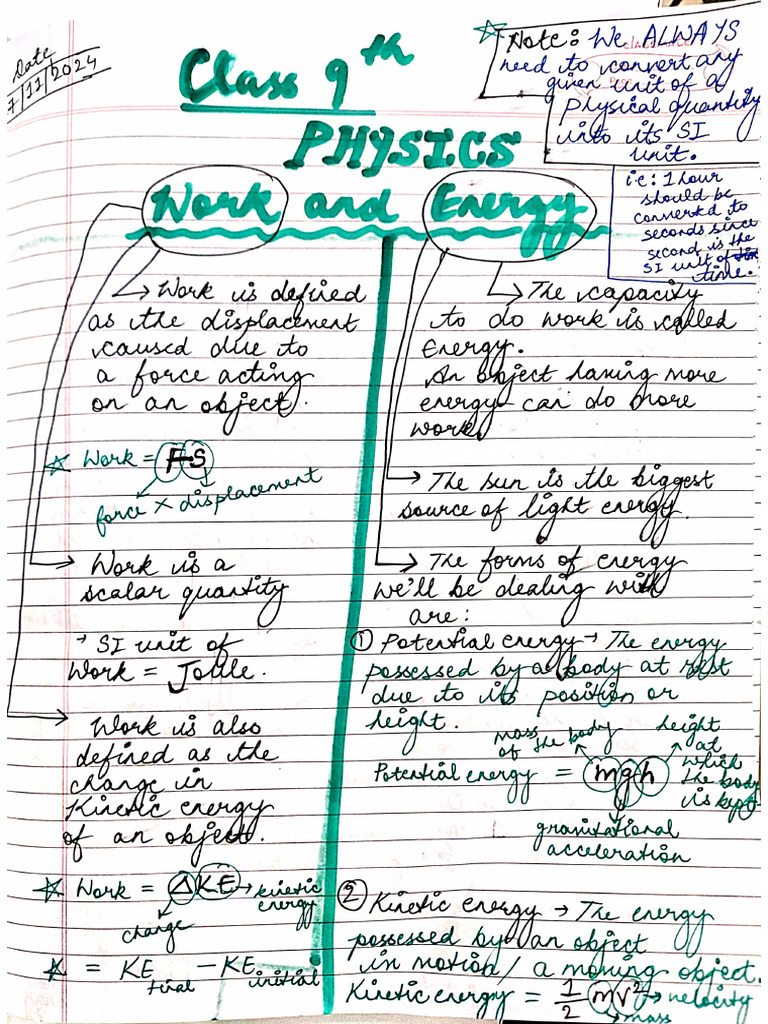 Work and Energy Class 9 Notes | PDF