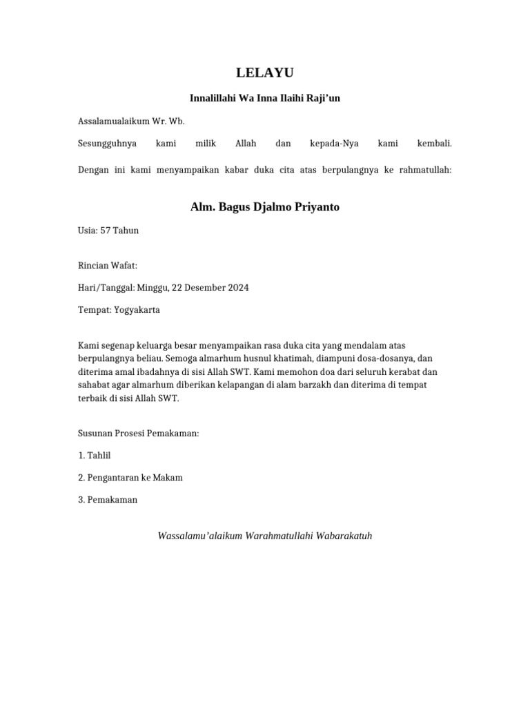 Surat Lelayu Fonted Bagus Djalmo Priyanto | PDF