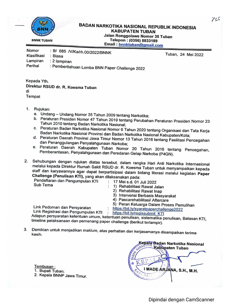 Pemberitahuan Lomba BNN Paper Challenge | PDF
