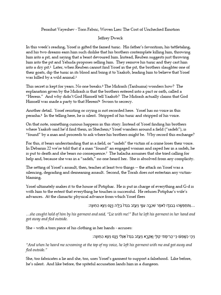 Perashat Vayeshev Article | PDF | Torah | Old Testament Books