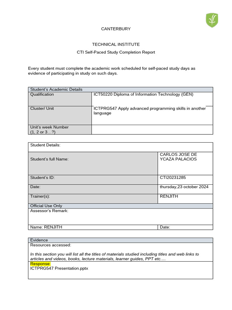 CTI Self-Paced Study Completion Report | PDF | Computer Programming | Debugging