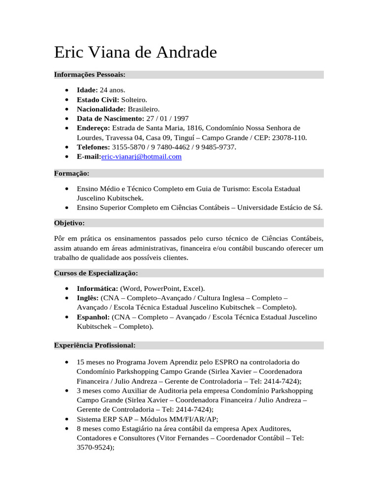 Curriculum - Eric Viana | PDF