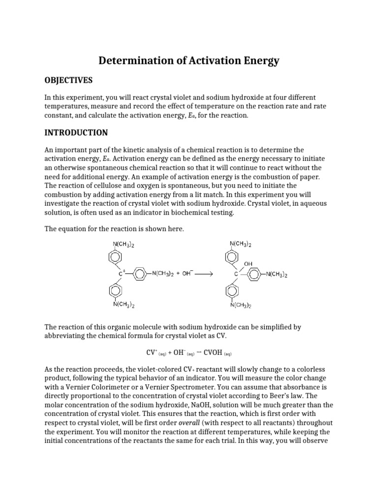 4 - Determination of Activation Energy | PDF | Activation Energy | Reaction Rate
