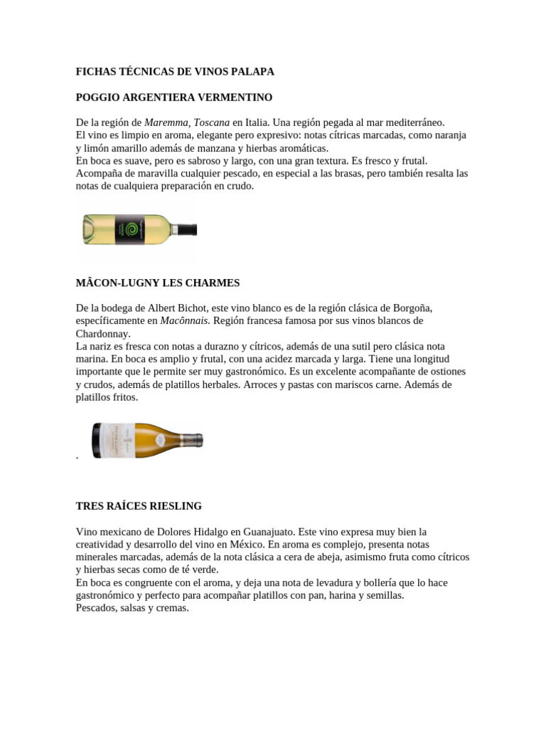 Fichas Técnicas de Vinos Palapa | PDF | Vino | Bebidas alcohólicas