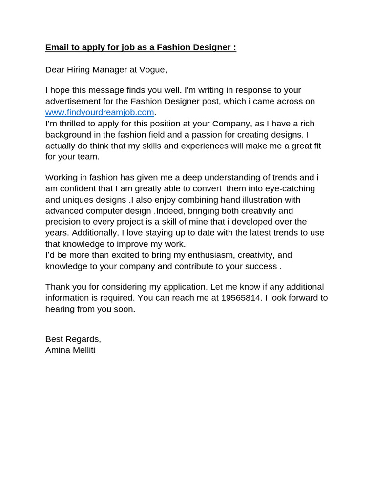 Dear Hiring Manager at Vogue | PDF