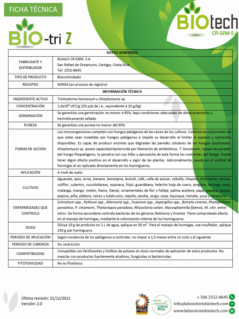 Bio-tri Z - Ficha técnica | PDF | Hongo | Plantas