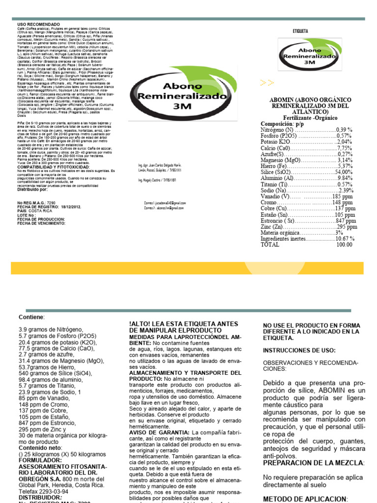 Harina de Rocas Etiqueta de Abomin | PDF