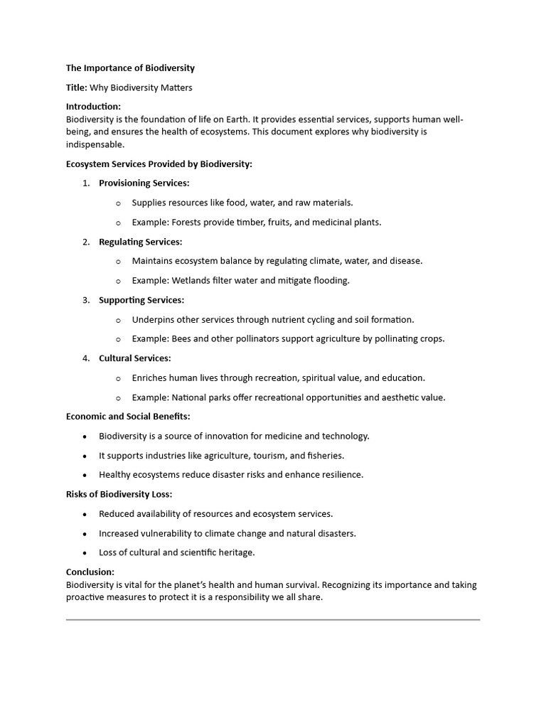 The Importance of Biodiversity | PDF