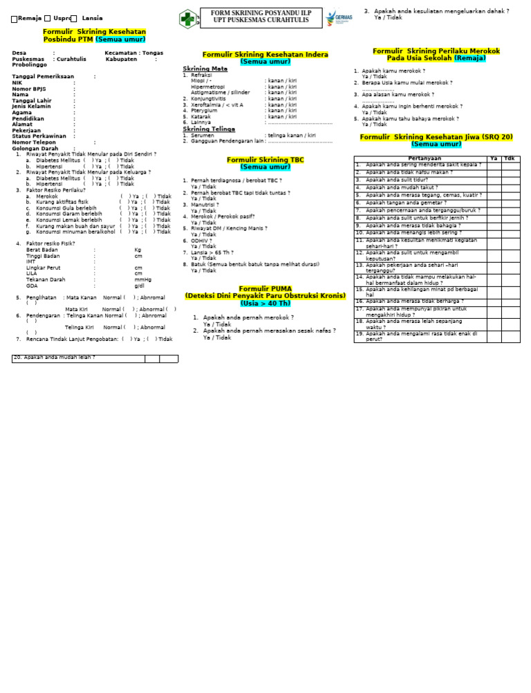 Form Skrining Posyandu Ilp Fix | PDF