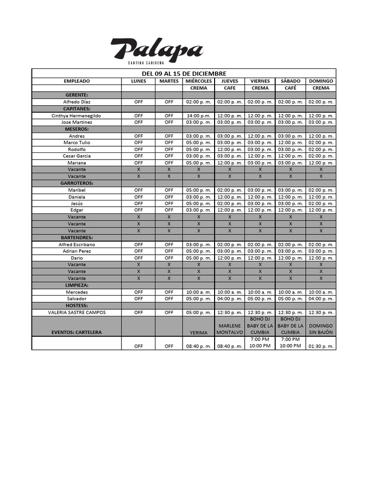 HORARIOS PALAPA-6 | PDF