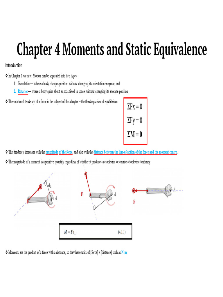 Chapter 4 Moments and Static Equivalence | PDF | Force | Euclidean Vector